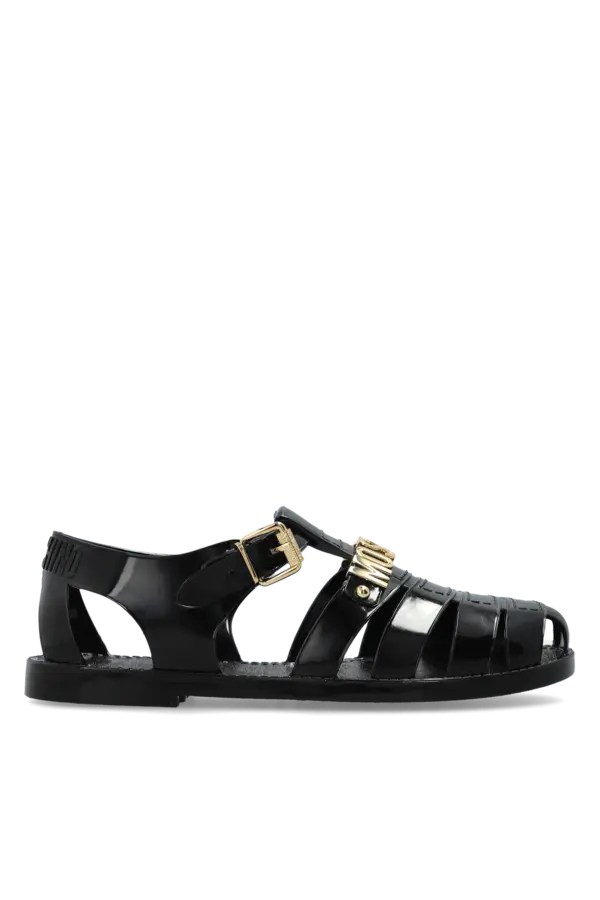 Moschino Rubber Sandals With Logo - Black