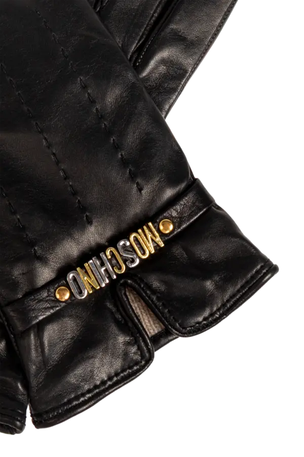 Moschino Leather Gloves With Logo