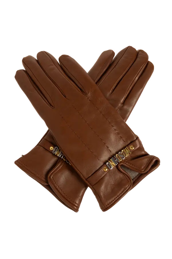 Moschino Leather Gloves With Logo