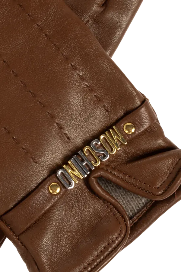 Moschino Leather Gloves With Logo