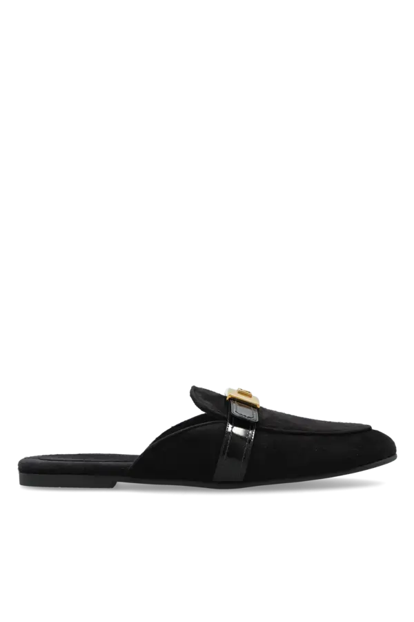 Dolce & Gabbana Suede Slides With Logo - Black