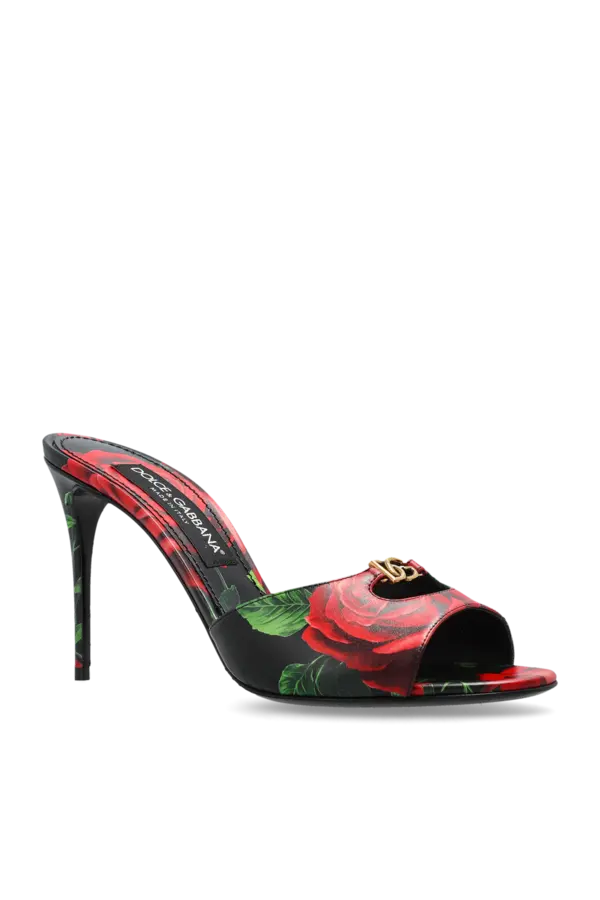 Dolce & Gabbana Leather Floral Heeled Mules