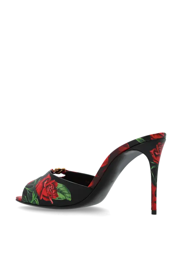 Dolce & Gabbana Leather Floral Heeled Mules