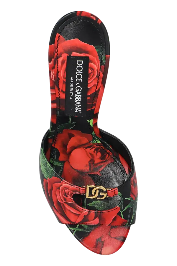 Dolce & Gabbana Leather Floral Heeled Mules