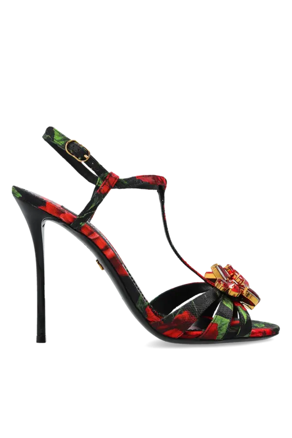 Dolce & Gabbana Heeled Sandals With A Floral Motif - Black