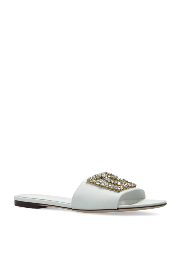 Dolce & Gabbana Leather Slides With Shimmering Embellishments