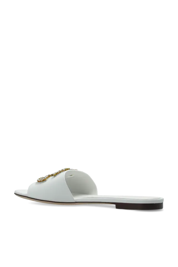 Dolce & Gabbana Leather Slides With Shimmering Embellishments