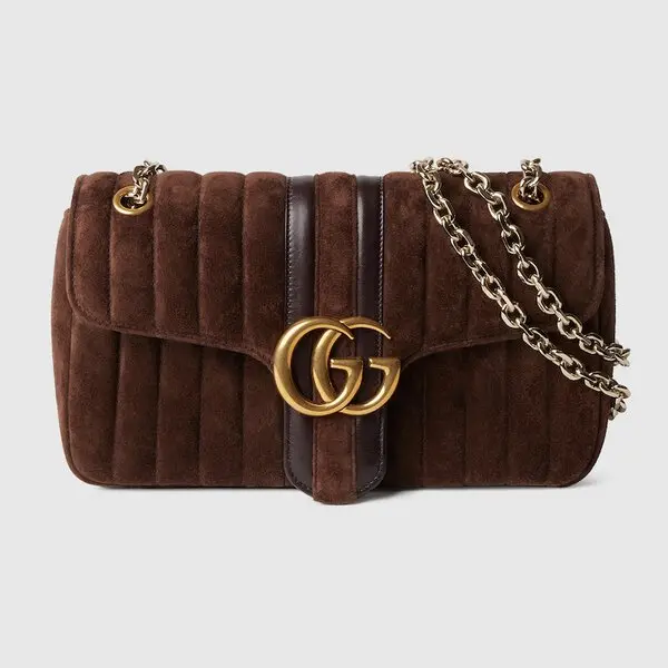 Gucci Jetset Gg Marmont Medium Shoulder Bag Suede - Brown