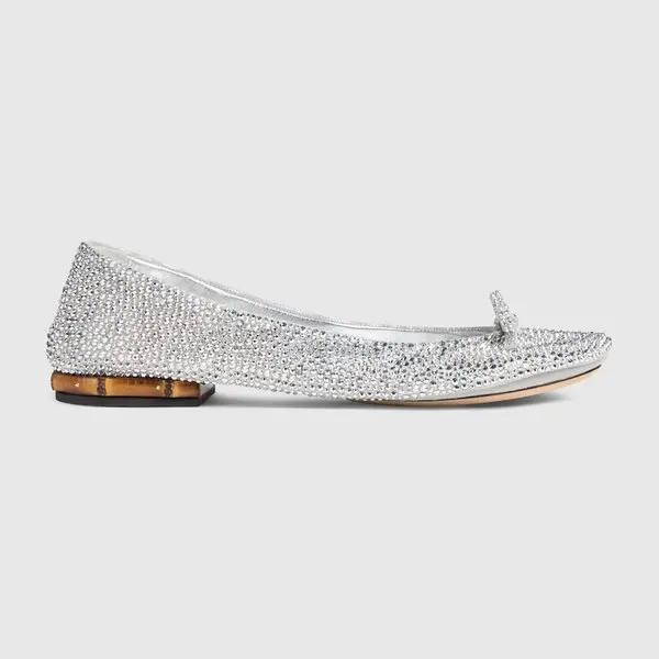 Gucci Crystal Ballerina With Bamboo Metal - Silver