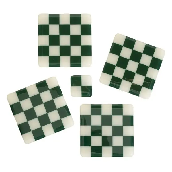 DAVID PERRY GLASS & CERAMICS Neutrals / Cream & Dark Chequered Glass Coasters