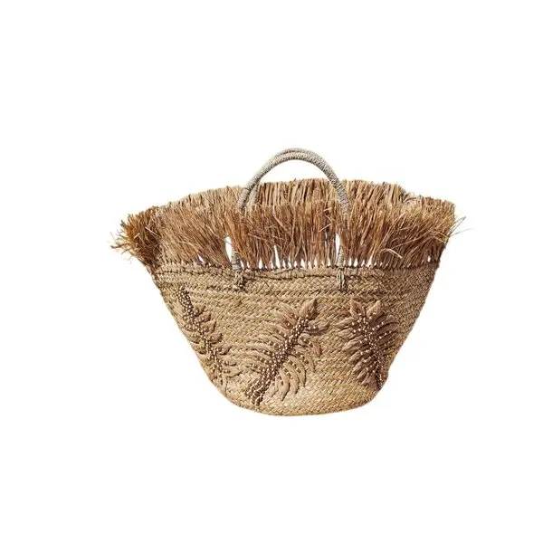 OHSUN Neutrals Bliss Embroidered Straw Beach Tote Gold