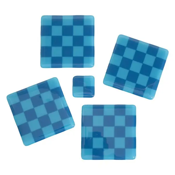 DAVID PERRY GLASS & CERAMICS Turquoise & Mariner Chequered Glass Coasters
