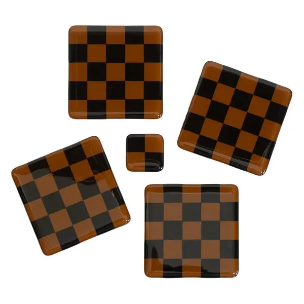 DAVID PERRY GLASS & CERAMICS Brown / Black Chestnut Brown & Black Chequered Glass Coasters
