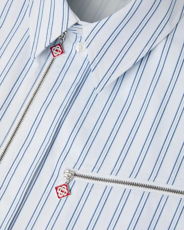 Casablanca White & Striped Nylon Short Sleeve Shirt