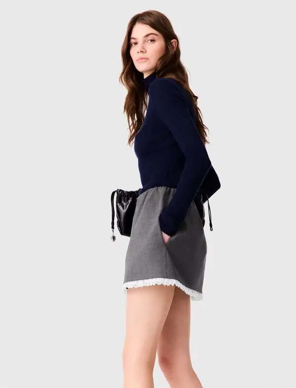 Maje Short Skirt With Lace Trim