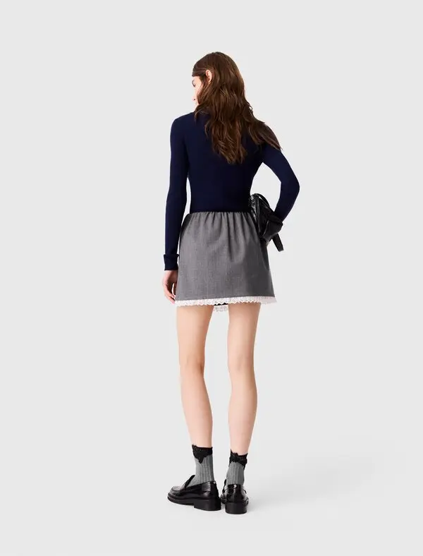 Maje Short Skirt With Lace Trim