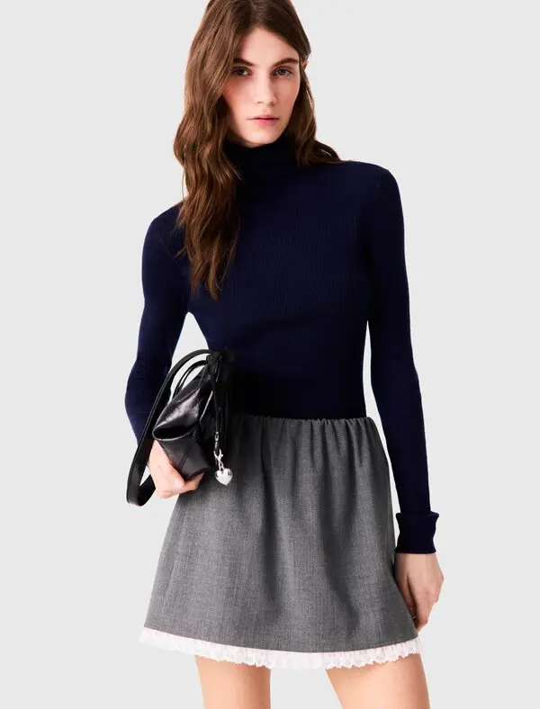 Maje Short Skirt With Lace Trim
