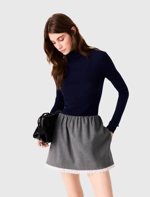 Maje Short Skirt With Lace Trim