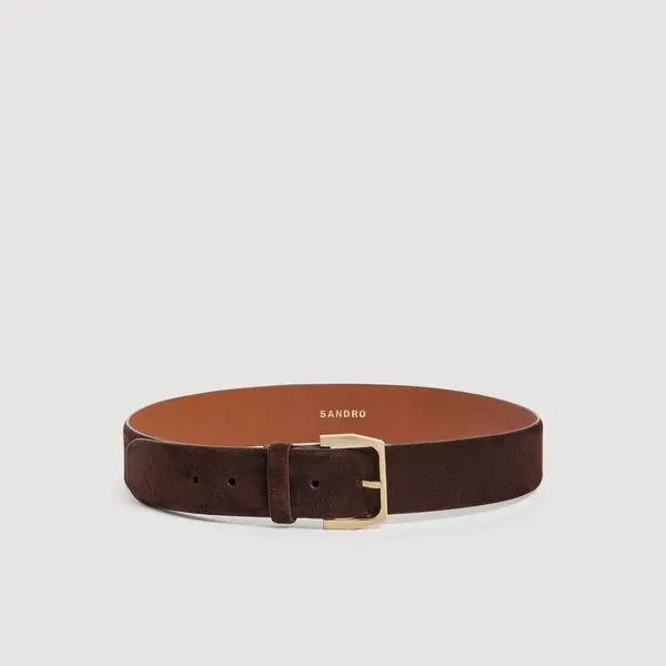 Sandro Wide Suede Belt - Brown