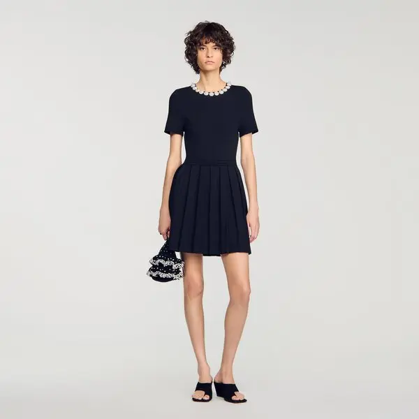 Sandro Short Dress With Beaded Flowers