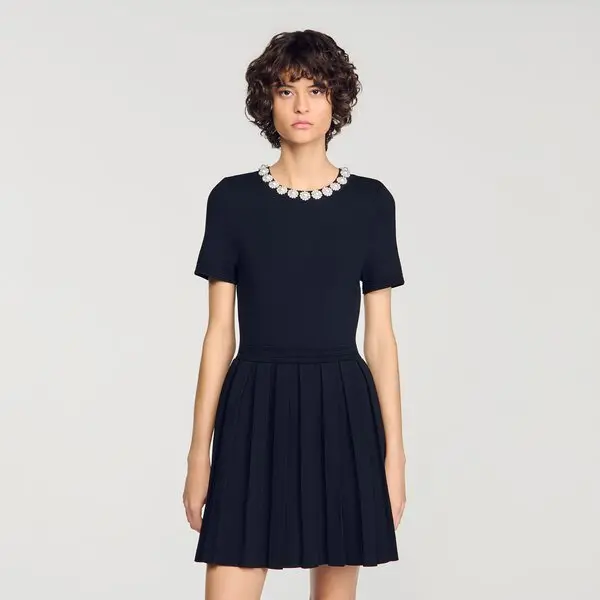 Sandro Short Dress With Beaded Flowers