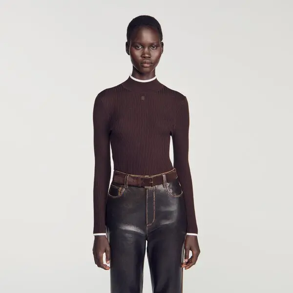 Sandro Ribbed Mock Neck Sweater