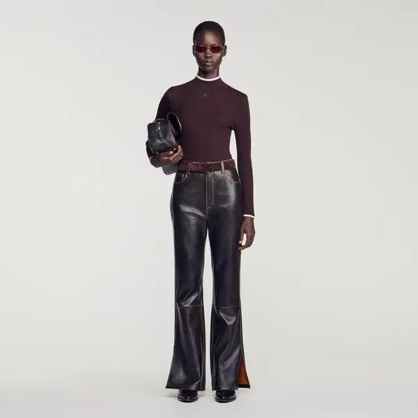 Sandro Ribbed Mock Neck Sweater - Brown
