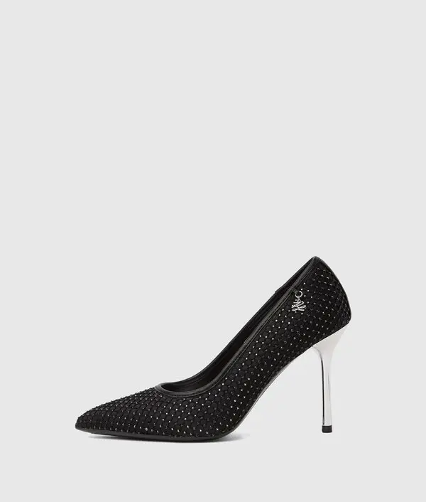 Karl Lagerfeld Sarabande Gemstone Mesh Heels - Black/silver