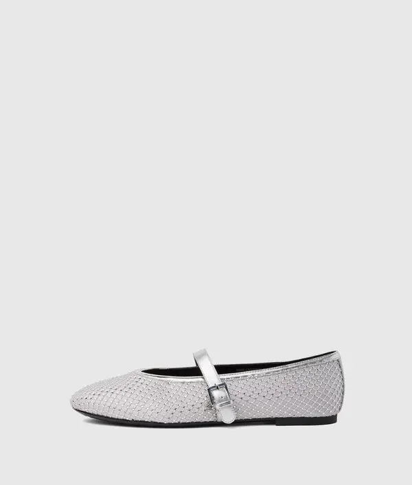 Karl Lagerfeld Karo Gemstone Mesh Mary Janes - Silver