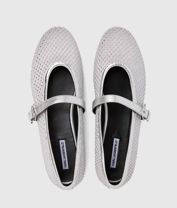 Karl Lagerfeld Karo Gemstone Mesh Mary Janes - Silver