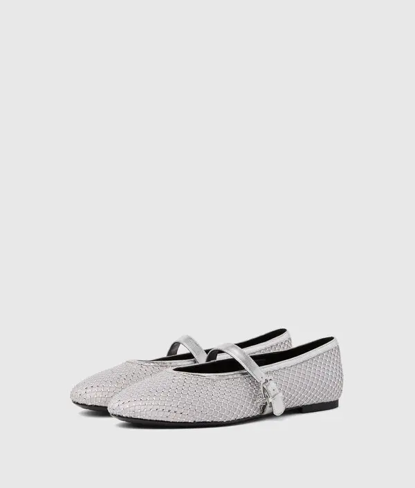 Karl Lagerfeld Karo Gemstone Mesh Mary Janes - Silver