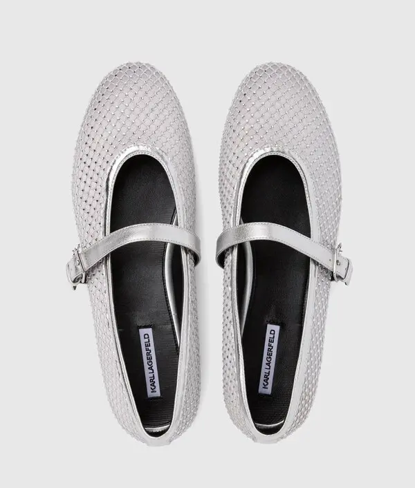 Karl Lagerfeld Karo Gemstone Mesh Mary Janes - Silver