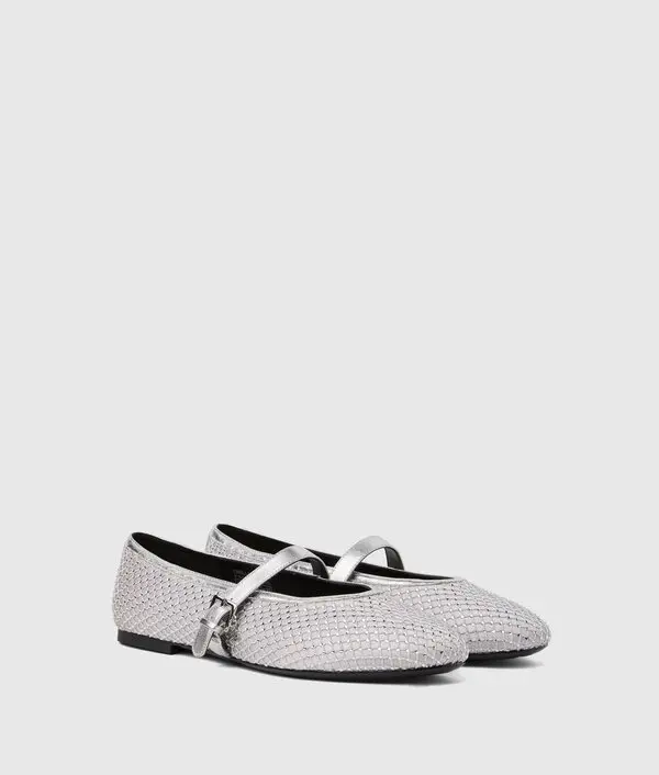 Karl Lagerfeld Karo Gemstone Mesh Mary Janes - Silver