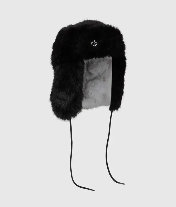 KL JEANS Jeans Monogram Faux-fur Trapper Hat - Black