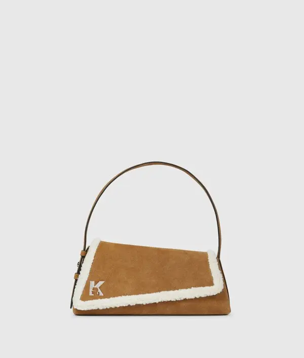 KL JEANS Geo Suede Flap Shoulder Bag - Brown