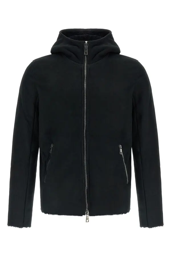 GIORGIO BRATO Velour Leather Hoodie - Black