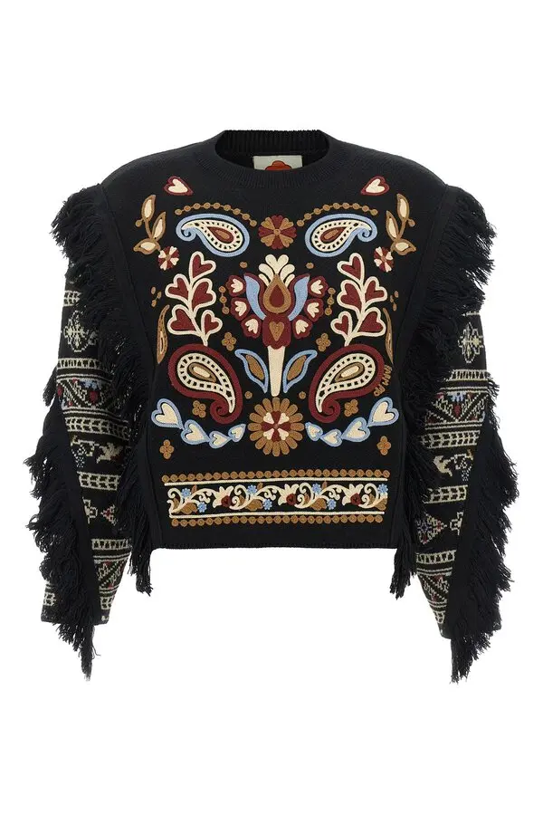 Farm Rio Cornely' Embroidery Sweater - Black