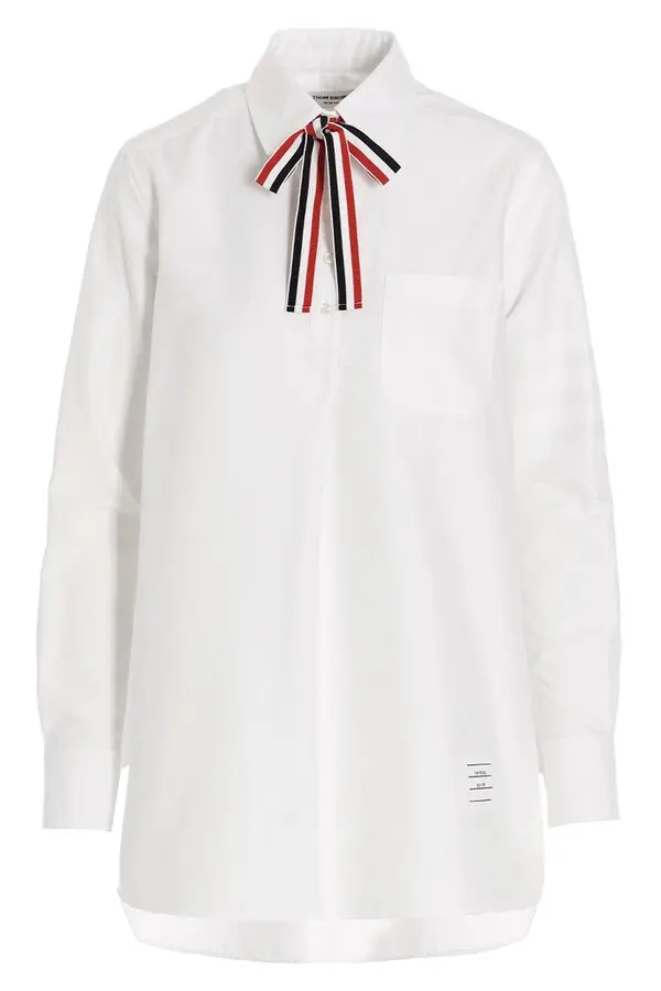 Thom Browne Logo Pussy Bow Blouse
