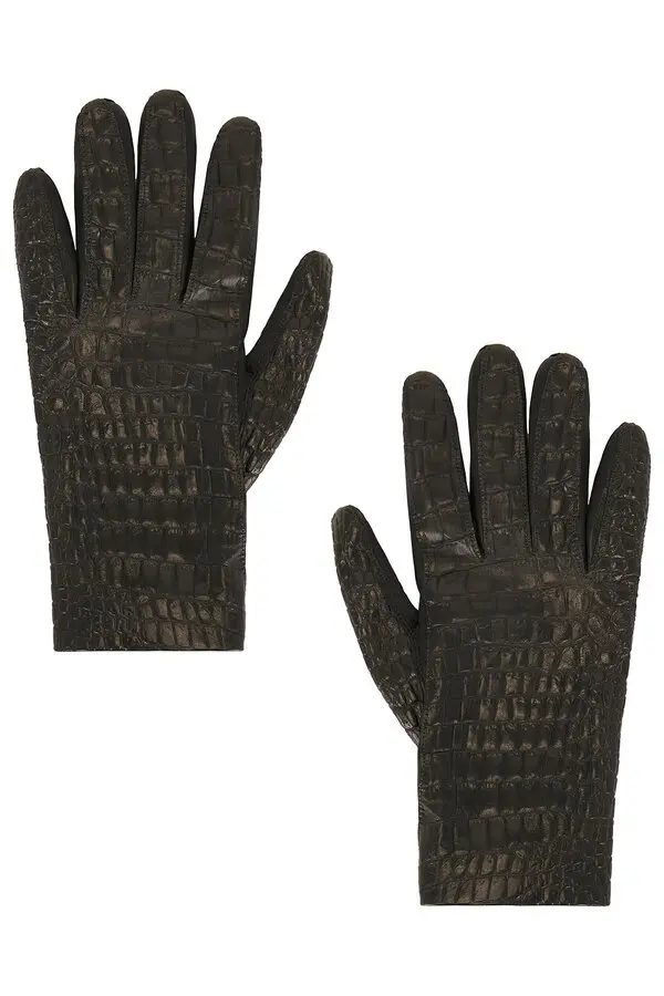 TOTEME Leather Croco-embossed Gloves - Black