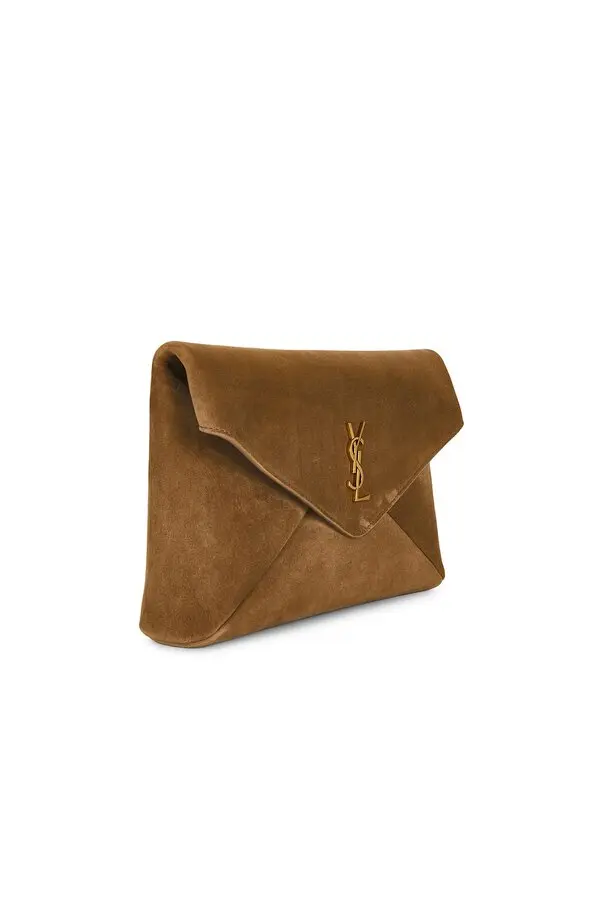 Saint Laurent Large Envelope Pouch In Brown - Light Cumin