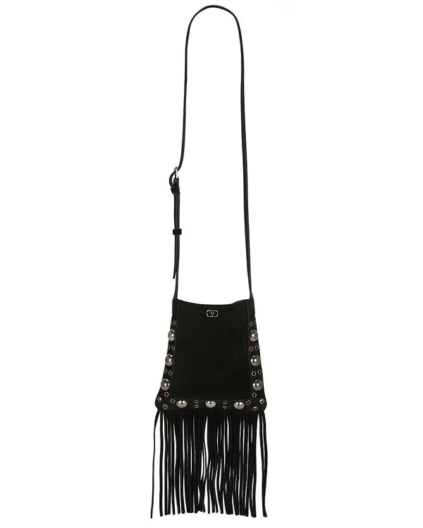 Valentino Garavani Small Suede Crossbody Bag With Studs And Fringe