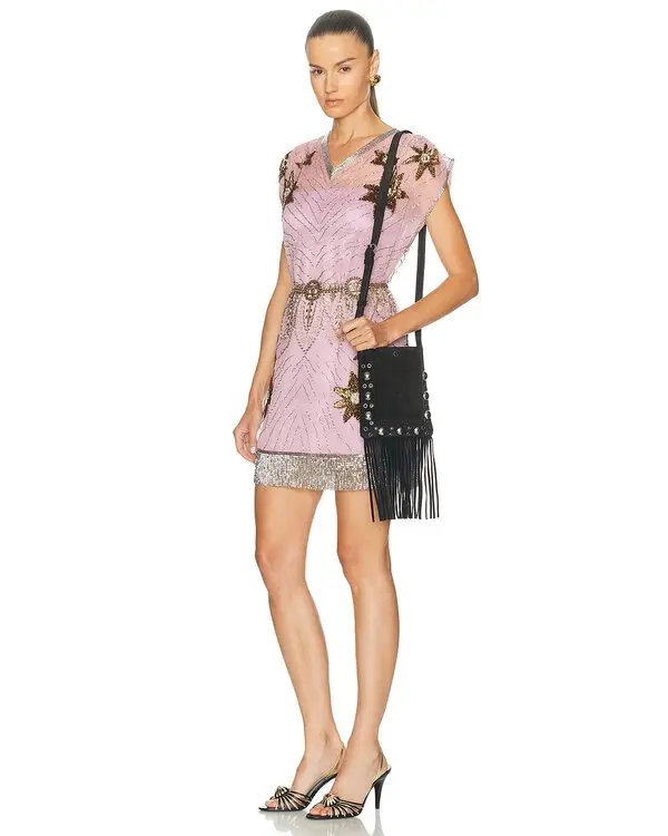 Valentino Garavani Small Suede Crossbody Bag With Studs And Fringe