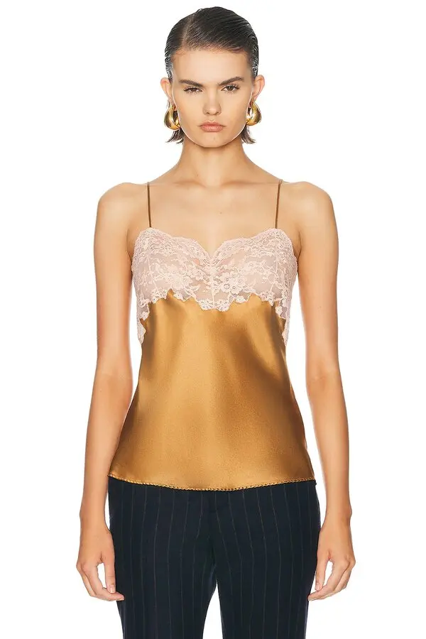 Saint Laurent Silk Lace Camisole Top - Beige