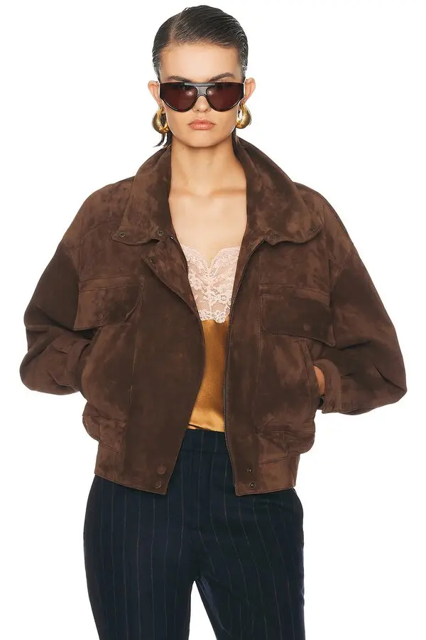 Saint Laurent Suede Funnel Neck Jacket