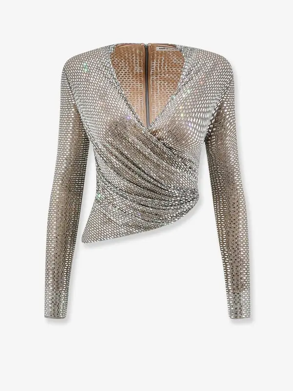 SELF-PORTRAIT Mesh Top With Allover Rhinestones