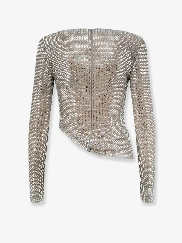 SELF-PORTRAIT Mesh Top With Allover Rhinestones