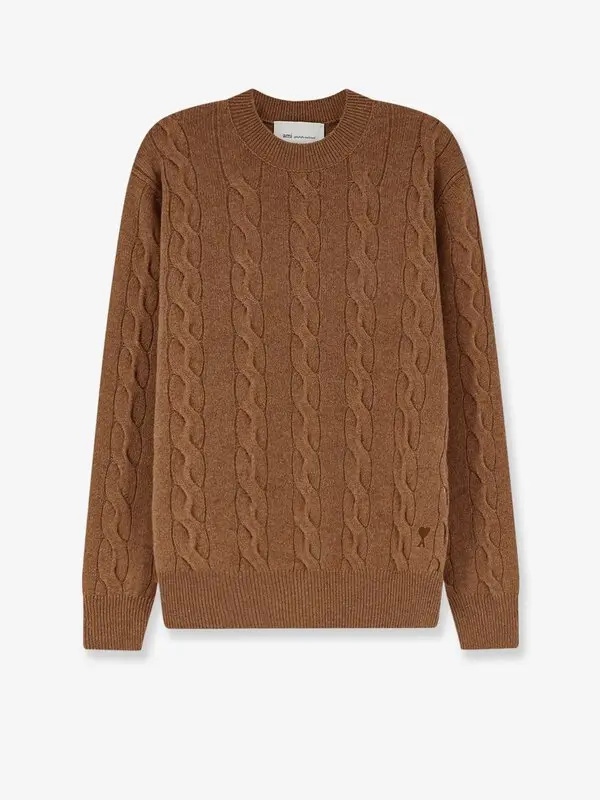 AMI Paris Braided Knit Wool Sweater - Beige