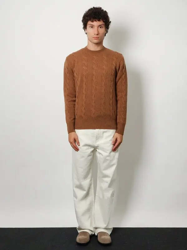 AMI Paris Braided Knit Wool Sweater - Beige