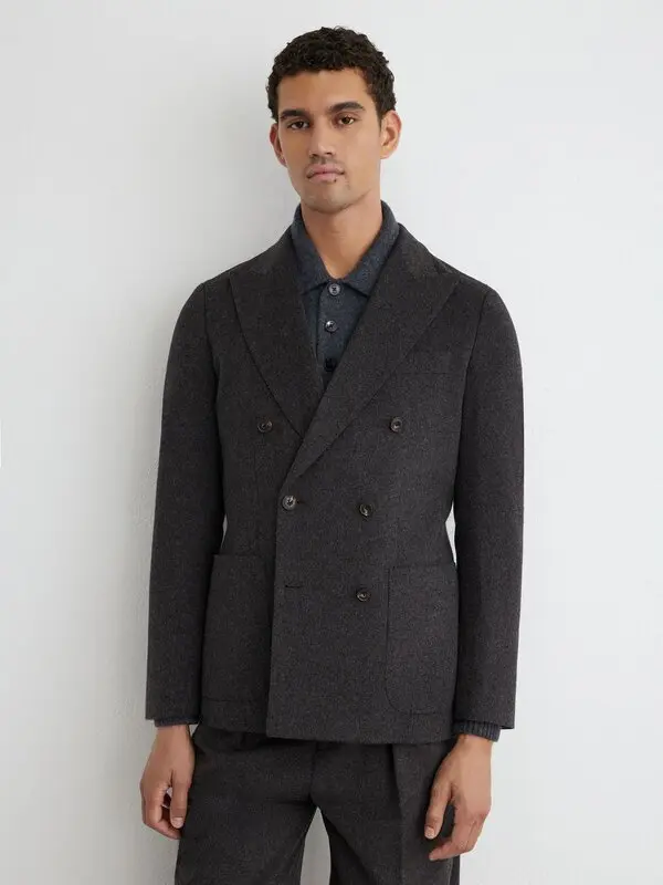 REISS Db Collin Db Classic Fit Wool-blend Flannel Double-breasted Blazer Classic-fit - Charcoal Grey