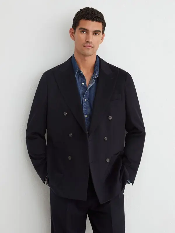 REISS Collin Classic Fit Wool-blend Flannel Double-breasted Blazer